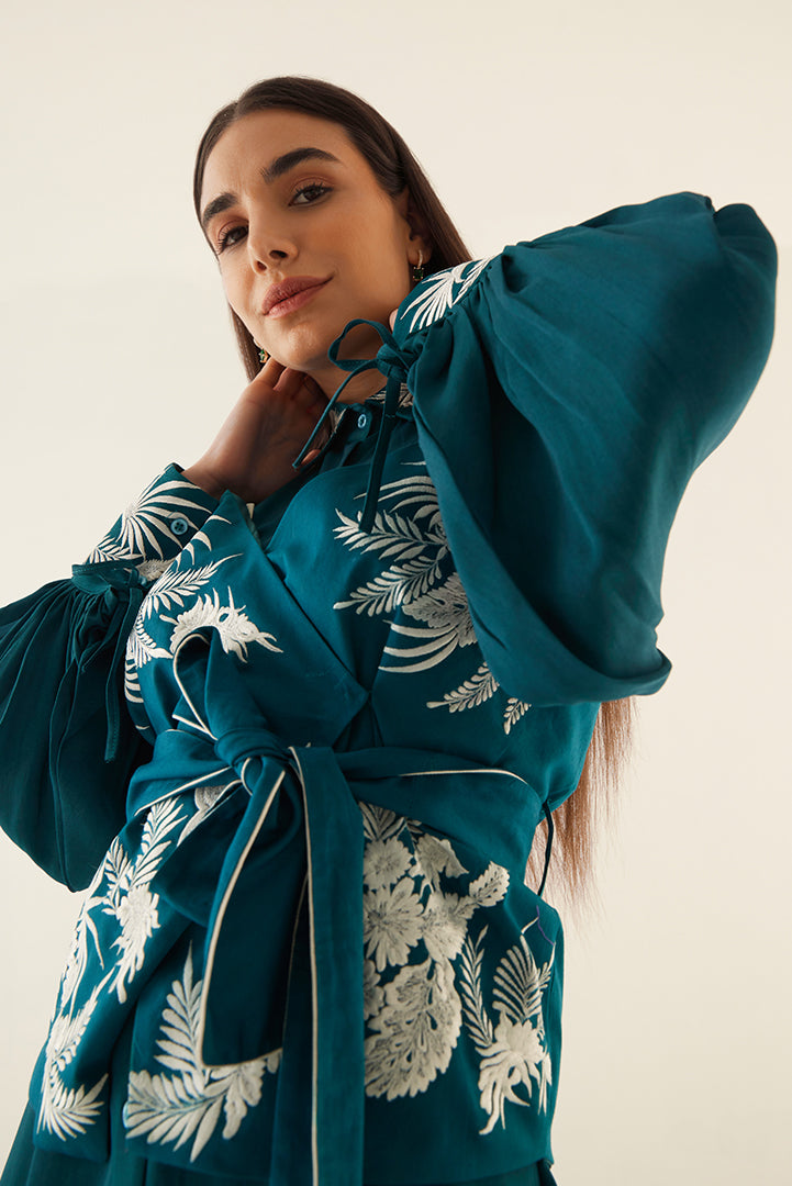 Elena Teal Embroidered Dress – ennessstudio